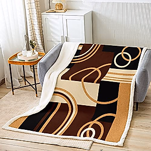 Erosebridal Modern Geometric Throw Blanket Brown Black Stripes Fleece Blanket for Kids Adult Retro Circle Swirls Sherpa Blanket Bedroom Decor Abstract Texture Color Art Bed Blanket Queen 90"x90"