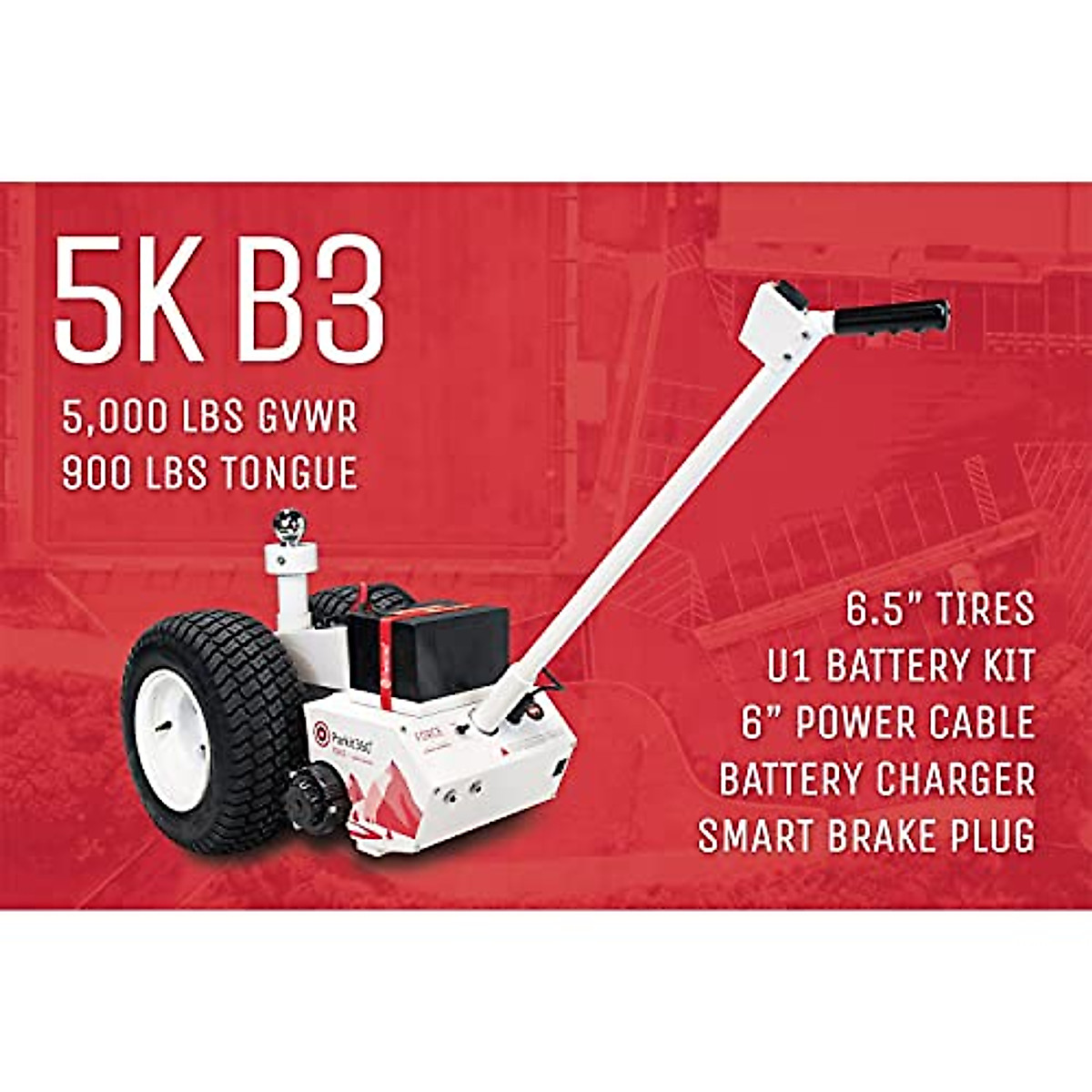 Parkit360 Force 5K Battery Powered Trailer Dolly Utility Dolly for Easy Pulling with 2 Hitch Balls Included, Great for Camper, Cargo, Boat Trailers