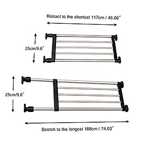 BAOYOUNI Expandable Shelf Closet Tension Rod Adjustable Shelving Unit Storage Rack Organizer Hanger Space Saving Divider for Wardrobe, Cupboard, Kitchen, Bathroom Use, Black