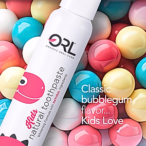 ORL Organic & Natural Bubblegum Toothpaste. Natural Safe Formula Uniquely Created to Clean Your Child’s Mouth, Helps Whiten Their Teeth Without Harmful Ingredients. Fluoride Free.