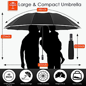 Bodyguard Inverted Umbrella Large Windproof Umbrellas for Rain Sun Travel Umbrella Compact with Reflective Stripe, Black-46 INCH