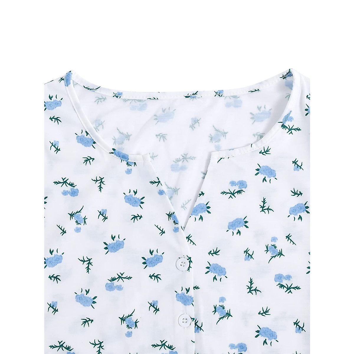 Verdusa Women's 2-Piece Button Down Short Sleeve Ditsy Floral Button Front Sleepwear Loungewear PJ Set White S