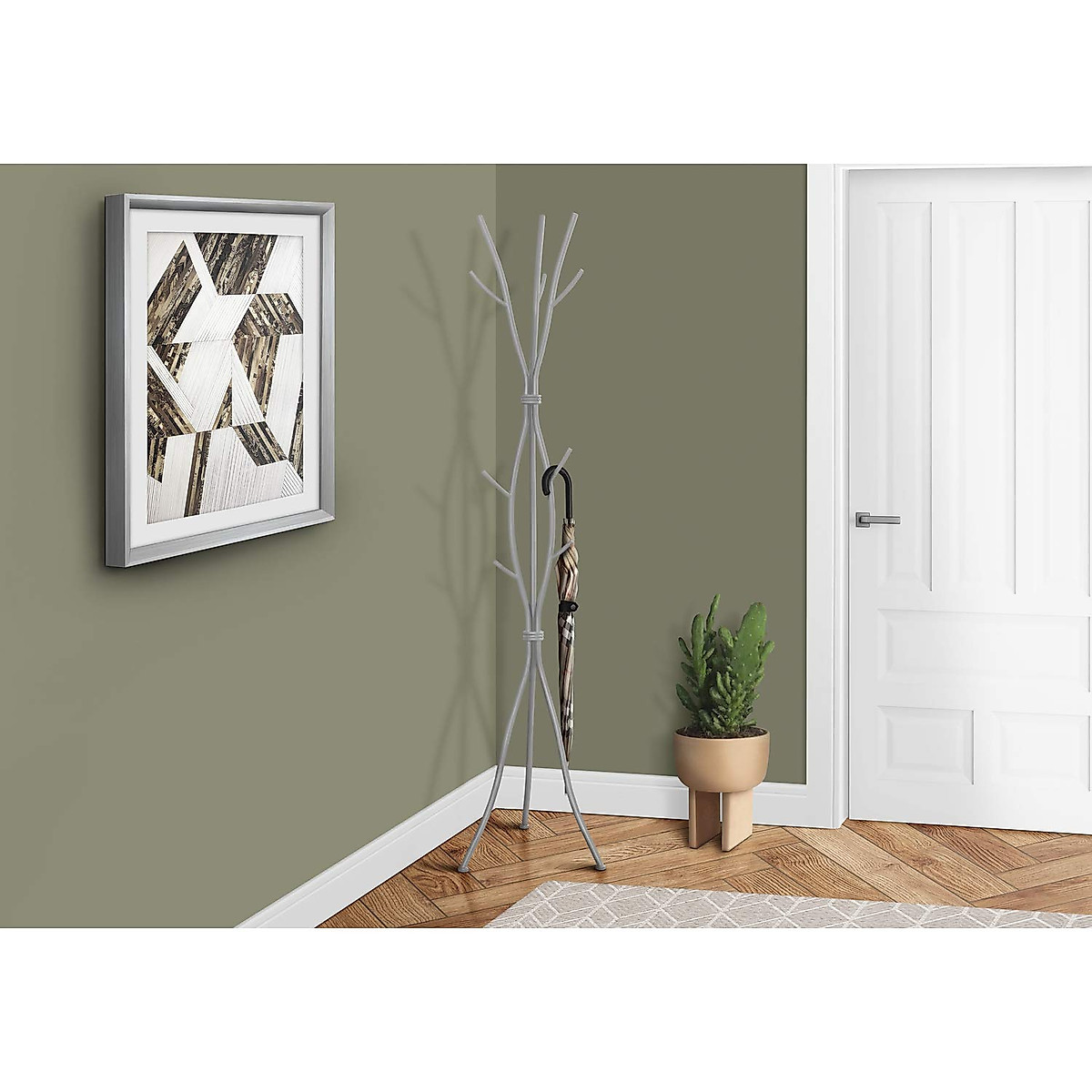 Monarch Specialties I 2061 Coat Rack, Hall Tree, Free Standing, 11 Hooks, Entryway, 74" H, Bedroom, Metal, Grey, Contemporary, Modern