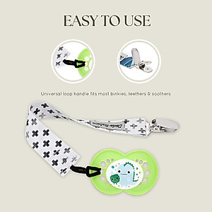 Dodo Babies Pacifier Clip Set - Four Clips Plus Binky Case – Universal Holder Fits Most Paci Brands, Teether Toys and Car Seats – Blue and Teal Prints for Girls or Boys