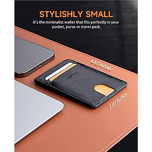 Buffway Mens Slim Wallet, Minimalist Thin Front Pocket Leather Credit Card Holder with RFID Blocking for Work Travel - Seattle Black