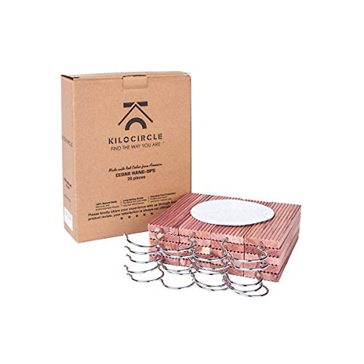 kilocircle [Newly Upgraded:Hook Assembled] Cedar Hang ups for Closet 20pcs with Cedar Fragrance-Standard Size 6.5’’x1.9'’X0.5''