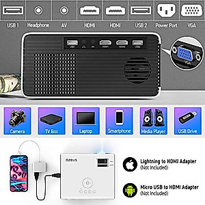 AZEUS RD-822 Mini Projector, 7600 Lux Portable Movie Projector, Support 1080P and up to 200'' Display, Compatible with HDMI, PS4, VGA, AV, USB, Laptop, Phone, TV Box [2021 Upgrade Model]