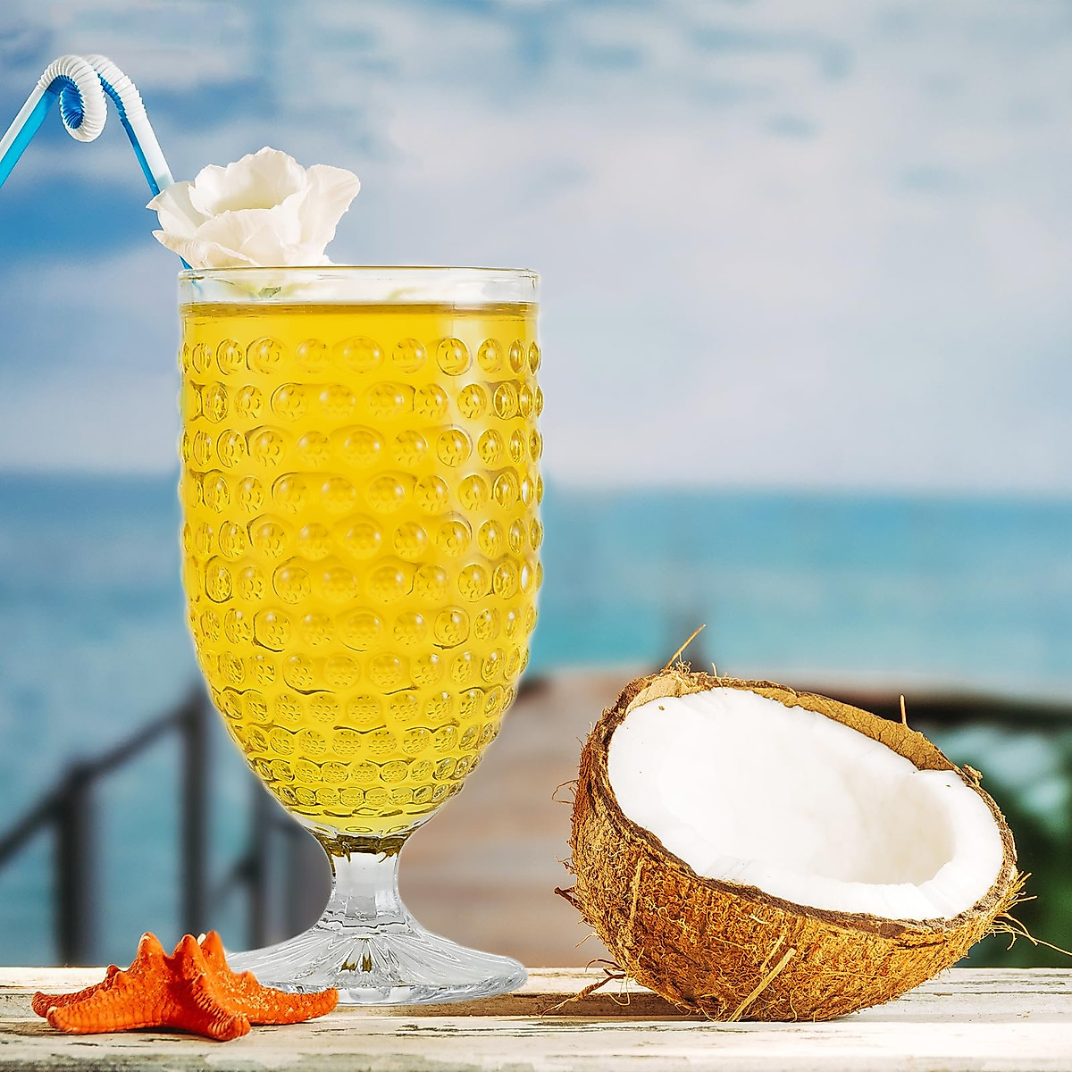 Wongblee Hobnail Glass Goblets 16.9 Oz, Stemmed Wine Glasses, Vintage Drinking Glasses for Water, Juice, Ice Tea, Set of 4 (Clear)