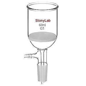StonyLab Borosilicate Glass Buchner Filtering Funnel with Coarse Frit(G1), 46mm Inner-Diameter, 60mm Depth, with 24/40 Standard Taper Inner Joint and Vacuum Serrated Tubulation (60ml)