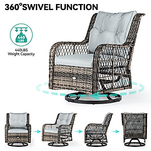 YITAHOME 3-Piece Patio Outdoor Swivel Glider Rocker Wicker Bistro Rocking Furniture Conversation Chairs for Garden, Backyard and Balcony (Gray)