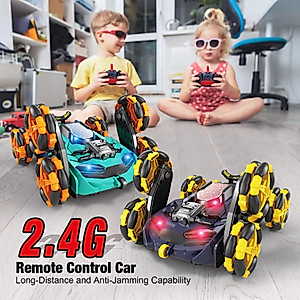 HScopter Remote Control Car, Six-Wheel RC Car 6WD Drift Stunt Off Road Truck Race Toy with Smoke Fuction Light Rotating Vehicle Gift Present for Boys Kids Children Age 5 6 7 8 9 10 (Blue)