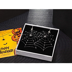 1 Pair Big Spider Web Earrings for Women Black Spider Rhinestone Dangle Drop Earrings Halloween Party Costume Accessories Jewelry Birthday Gifts