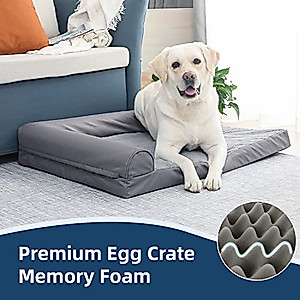 JEMA Orthopedic Dog Bed for Large Dogs, Plush Sherpa L Chaise Pet Bed with Removable Washable Cover, Egg Crate Foam Pet Bed Dog Crate Mat