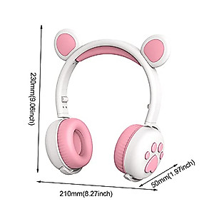 Dengofng Bear Ear Headphones ABS Noise Cancelling Bear Shaped Over Ear LED Light Up Bluetooth Headphone Cute Bear Ear Wired Girls Headphones