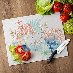 CounterArt Seaside 3mm Heat Tolerant Tempered Glass Cutting Board 15” x 12” Manufactured in the USA Dishwasher Safe