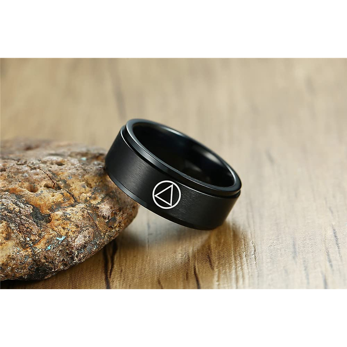 Inspirational One Day At A Time Sobriety Gifts for Women Men Stainless Steel Sober Recovery Anxiety Spinner Bands Ring Necklace Chain Alcoholics Addiction Recovering Jewelry Gift,Black, #10