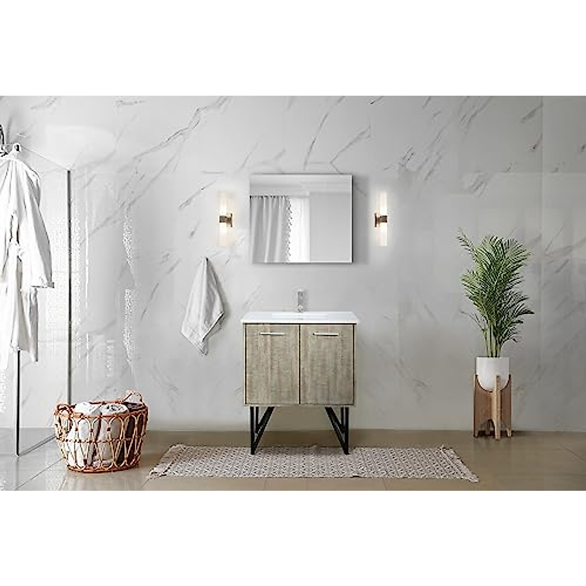 Bell+Modern Fairfield 30 in W x 20 in D Rustic Acacia Bath Vanity, Cultured Marble Top and 28 in Mirror