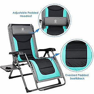 EVER ADVANCED Oversize XL Zero Gravity Recliner Padded Patio Lounger Chair with Adjustable Headrest Support 350lbs (Green)