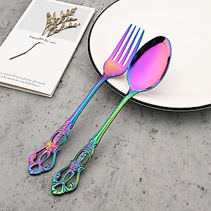 Jankng 6pcs Basic Rainbow Fork, Royal Stainless Steel Dinner Fork With Royal Handle, Metal Forks Set For Eating Salad Fish, Mirror Finish