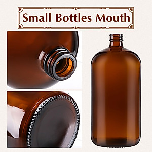 Deffdns 4 Pack 32 oz Amber Boston Round with Black Poly Cone Cap,Reusable Brown Glass Bottles for Secondary Kombucha Fermentation,Homemade Essential Oils,Lab Chemicals
