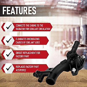 Engine Coolant Housing Water Outlet with Sensor - Compatible with Chevy Cruze, Sonic, Trax and Buick Encore 1.4L - Replaces 25193922, 15-11105, 902-846, 55565334, 1511105, 902846