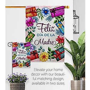 Feliz Dia De La Madre Garden Flag - Set Wood Dowel Family Mother Day Mom Mama Grandma Love Flowers Parent Sibling Relatives Grandparent - House Banner Small Yard Gift Double-Sided 13 X 18.5
