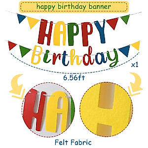 Happy Birthday Banner, Pennant Happy Birthday Sign, Reusable Felt Fabric Happy Birthday Garland, Red, Green and Yellow Birthday Banner for Kids Women Men Birthday Party Decorations