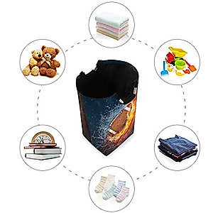 ALAZA American Football Fire Water Laundry Basket Hamper Large Storage Bin with Handles for Gift Baskets, Bedroom, Clothes