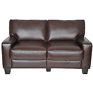 Serta Palisades 61" Track Arm Sofa, Durable Bonded Leather, Soft Pillow Back, Pocket Coil Seat Cushions, Loveseat or Couch for Small Spaces, Living Rooms or Bedrooms, Chestnut Brown