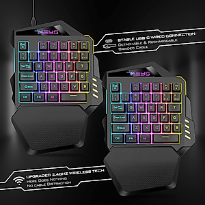 7KEYS Wireless One Handed Gaming Keyboard, 2.4GHz Half Keyboard 35 Keys RGB Backlight, Comfortable Wrist Rest Teclado, Power Saving Keypad for PC Laptop