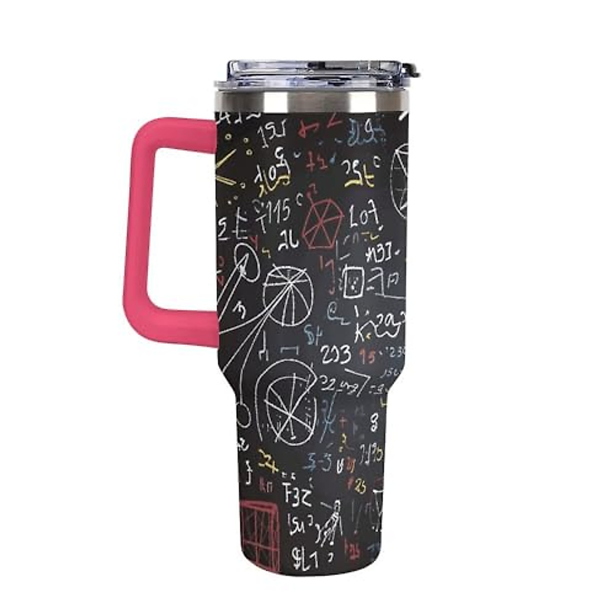 40 Oz Vacuum Tumbler with Light Rose Red Handle Leakproof Insulated Tumbler Mathematics And Physics Stainless Steel Travel Mug with Lid And Straw Coffee Cup Cute Water Bottles Cup Holder Friendly