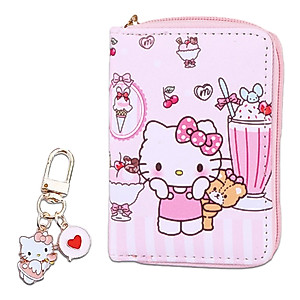Cute Cartoon Wallet for Women and Girl, Small PU Leather Zipper Coin Credit Cards Anime Purse with Cute Keychain, 2Pce (Cartoon Wallet-03)