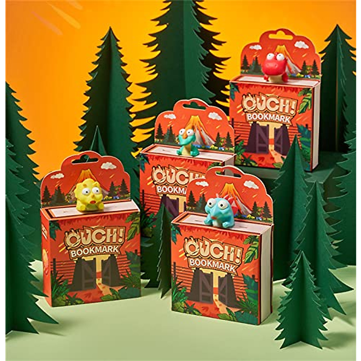 3D Dinosaur Bookmarks for Kids Students, Wacky Funny Christmas Cartoon squashed Bookmarks Novelty Stationery Birthday Party Bookmarks Favors for Teens Boys Girls Friends（4PCS）