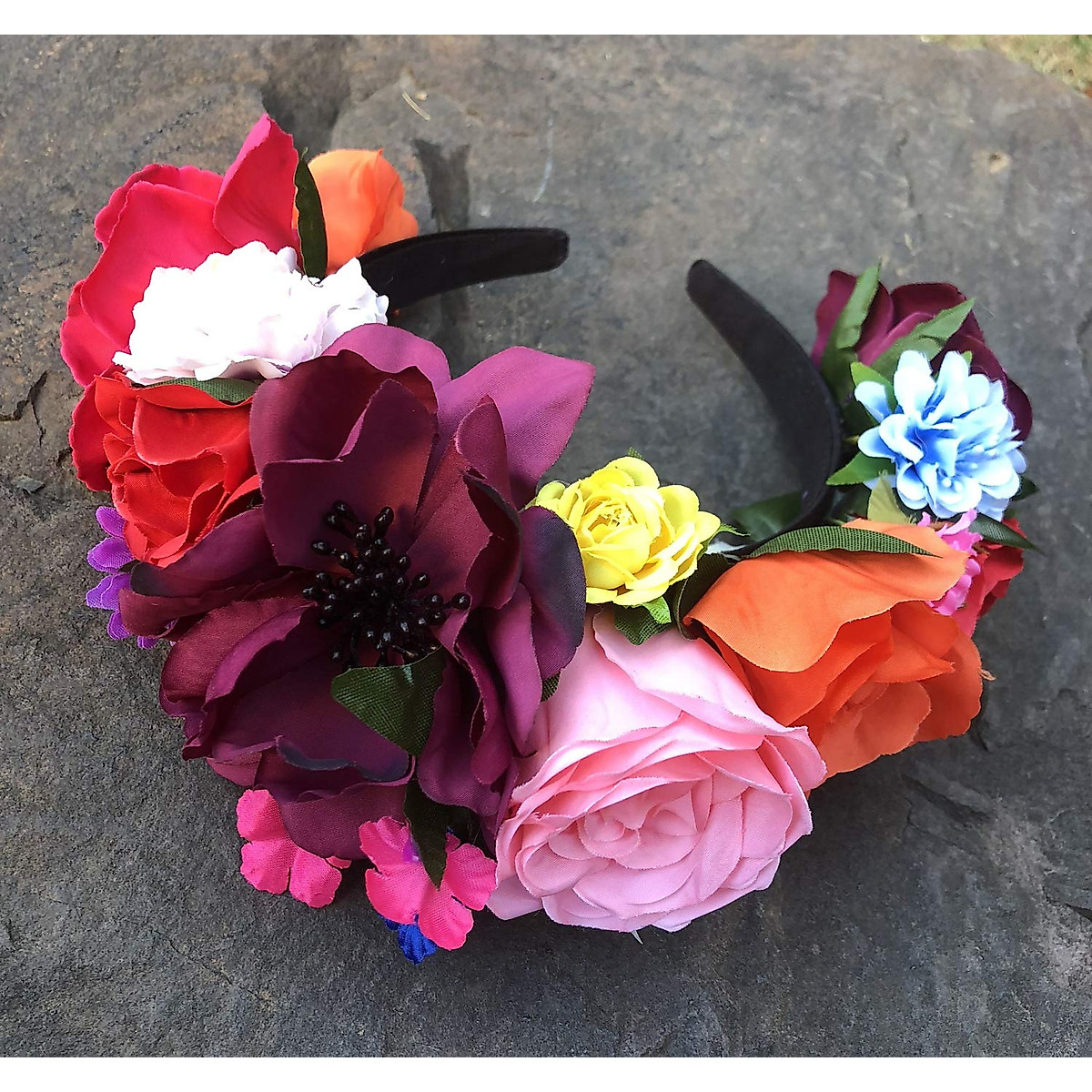 DreamLily Frida Kahlo Mexican Flower Crown Floral Headband Party Costume Day of the dead Headpiece NC12 (Mexican Crown)