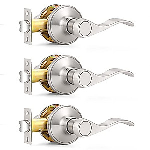 Probrico Passage Door Levers Satin Nickel Interior Door Handle for Hallway and Closet, Keyless Non-Locking Door Levers, 3 Pack