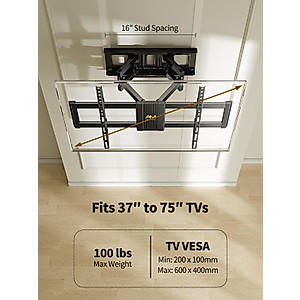 AM alphamount Full Motion TV Wall Mount for Most 37-75 Inch TVs up to 100 lbs, Swivel TV Mount with Dual Articulating Arms, Wall Mount TV Bracket Max VESA 600x400mm, Fits 16″ Wood Studs, APLF6