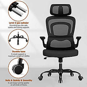 SOMEET Ergonomic Mesh Office Chair with Lumbar Support, High Back Office Chair with Flip-up Arms, Mesh Computer Gaming Chairs with Adjustable Headrest, Ergonomic Chair for Home Office Work, Black