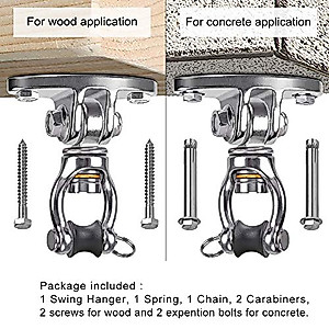 SELEWARE Stainless Steel Swivel Hanger with Heavy Duty Spring, Iron Chain and Bolts, Ceiling Mount for Hanging Indoor Swing, Hammock Chair, Heavy Punching Bag