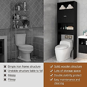 Nicemoods Bathroom Over The Toilet Storage Cabinet, 77'' Taller Bathroom Organizer Shelf Space-Saving Collect Cabinet with Shelves and Double Doors(Black)