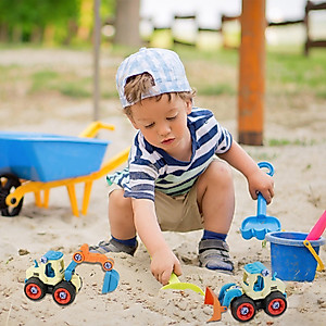 Sand Toys for Kids Toddlers: Take Apart Construction Toys Truck Set Includes Road Roller, Excavator, Bulldozer, Drilling Truck