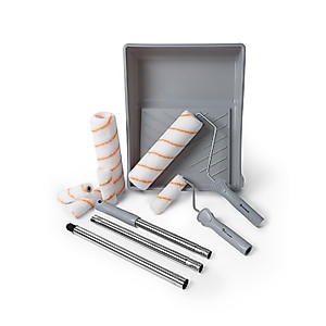 ROLLINGDOG Paint Roller Kit with Extension Pole - 9 Inch Paint Roller with Tray, 4Inch Mini Rollers,Stainless Steel Extension Pole (3ft)