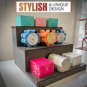 Versatile 3-Tier Wooden Portable Display Stand | Ideal for Craft Shows, Farmers Markets, and Tradeshows | Easy Assembly | Bottles, Soap, CBD, Jewelry, Cups, Tumblers, and Coasters (Black, STRAIGHT)…