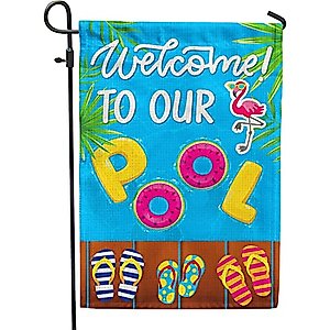 Hollyhorse Welcome to Our Pool Summer Garden Flag, Pool Flag for Outdoor Decorations 12x18 Inch Double Sided
