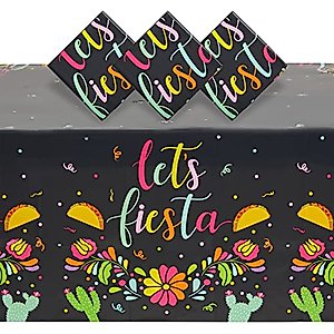 3 Pack Let’s Fiesta Table Covers for Cinco de Mayo Decorations, Mexican Taco Party Supplies (54 x 108 in)