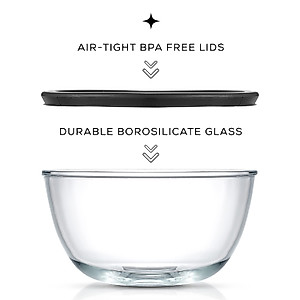 JoyJolt Kitchen Mixing Bowls - 8pc Glass Bowls with Lids Set – Neat Nesting Bowls - Large Mixing Bowl Set Batter Bowl - Cooking Bowls - Storage Bowls with Lids and Big Salad Bowl with BPA-Free Lids