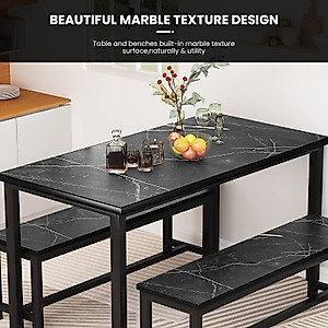 AWQM Modern Black Dining Table Set with Benches, 47.2" L x 28.74" W x 28.74" H, Ideal for Small Spaces