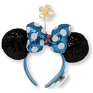 Disney Parks Exclusive - Minnie Mickey Ears Headband - Black Ears Blue Bow White Polka Dots and Yellow Daisy Sequined