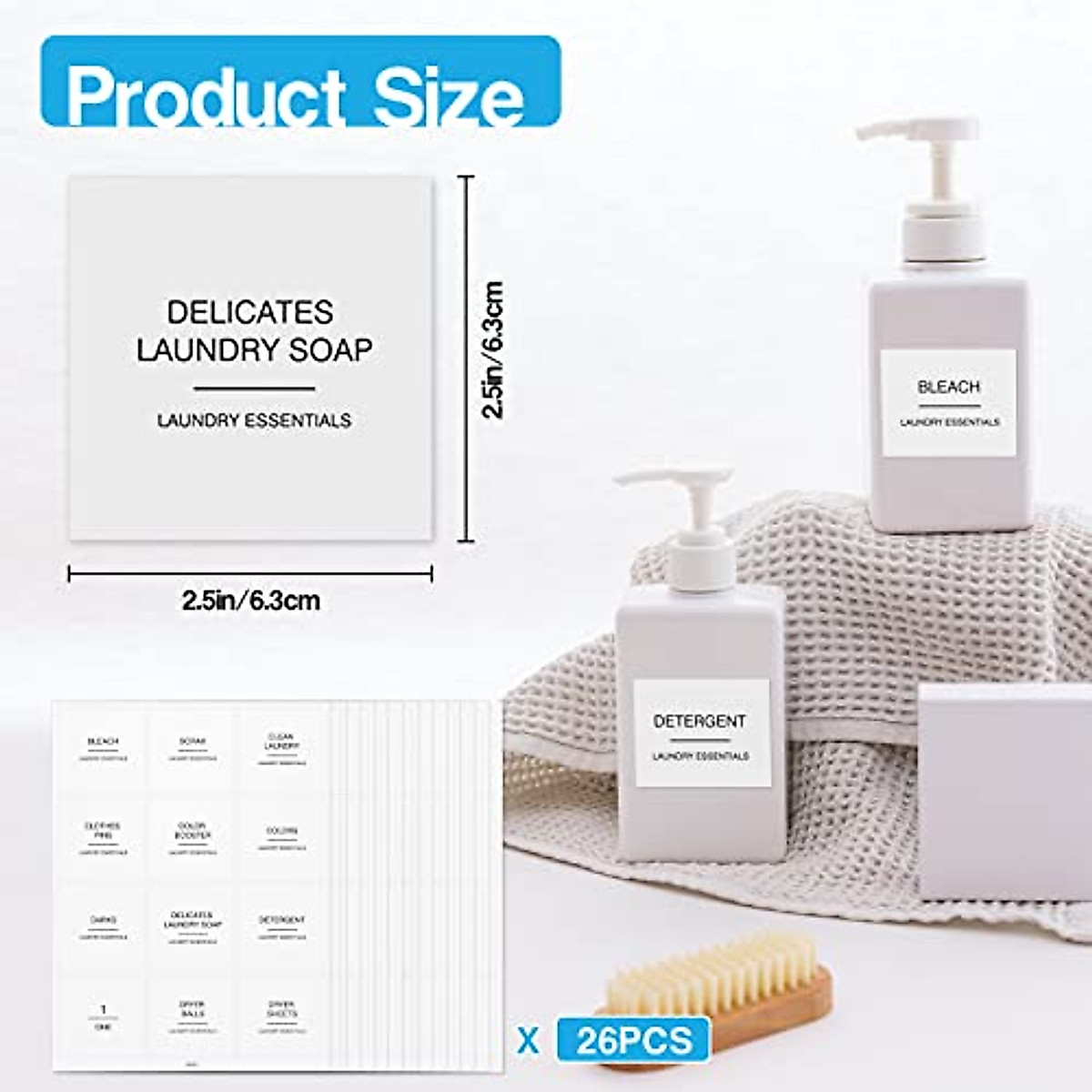 264 Minimalist Home Laundry Labels, HOLENGS Bathroom Containers Organizing Labels, Waterproof Preprinted Organization Stickers for Shampoo Hand Soap Storage Bins Jars