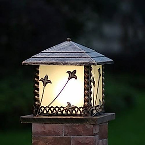 MODEBHD 28cm, Outdoor Courtyard Lawn Pillar Lamp Square Antique Metal Column Post Light Rainproof Waterproof European Home Decor Villa Fence Garden Wall Sconce Lantern External Safety Lighting
