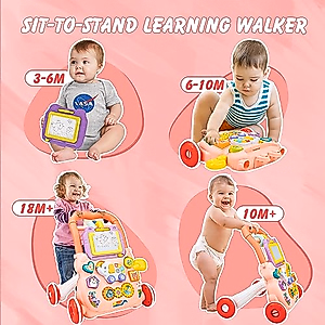 Weezzun Sit-to-Stand Learning Walker with Magnetic Drawing Board - Interactive Activity Center for 9-36 Month Olds - Educational Music, Lights, and Fun!